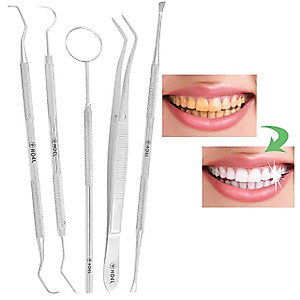 KOEL Dental Tools Kit Stick Oral Care Interdental Teeth Cleaning Teeth Whitening Dentist Floss Calculus Plaque Remover Probe, Mirror Dentist Kit (5P Dental Set)