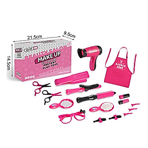 Hair Salon Toys for Girls,17 Pcs Kids Vanity Toddler Girl Toys,Pretend Play Realistic Girl Beauty Salon Playset Hair Styling Set with Toy Hairdryer, Mirror & Other Accessories Toys for Girls 4-6. (A)