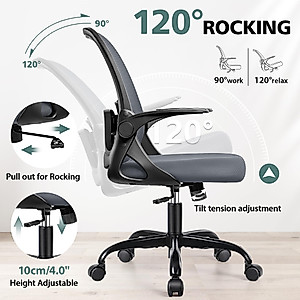 Winrise Office Chair Ergonomic Desk Chairs with Lumbar Support and Flip-up Arms, Comfortable Breathable Mesh Computer Executive Chair with Swivel Task, Adjustable Height 4'', Home, Bedroom - Dark Gray