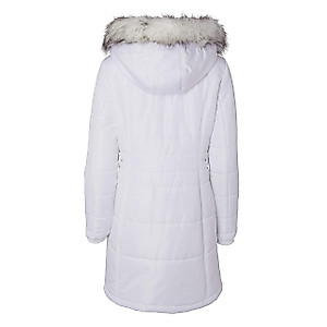 Women's Long Down Alternative Puffer Coat Detachable Plush Lined Fur Trim Hood - White (2X)