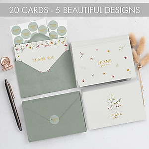 Beautiful Thank You Cards Set of 20 With Envelopes and Stickers - Elegant Blank Cards For Personalized Notes - Perfect Bulk Stationary Set For All Occasions incl. Weddings, Business & Baby Showers