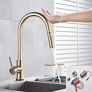 Brushed Smart Touch On Kitchen Faucet Sensor 360 Rotation Pull Out Single Handle Mixer Tap Two Water