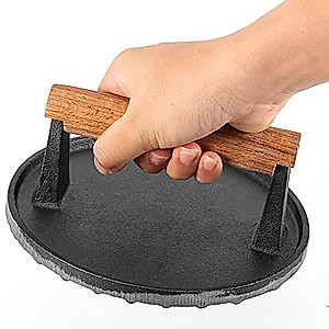 HOIGON 2 PCS 7 Inch Round Heavy Duty Cast Iron Grill Press, Steak Weight Bacon Barbecue Presses with Solid Wood Handle for Burgers, Bread, Pushing Down On Steaks