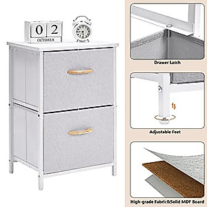 LAND·VOI Dresser Storage,Night Stand with 2 Fabric Drawers,End Table for Bedroom, Office, Living Room, and Hallway Entryway Closets, Steel Frame Wood Top, Easy Pull Handle,White Grey