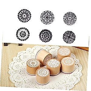 Ciieeo Hand Stamp Rubber Stamp Storage Christmas Circle stampers Antique Decorative Wooden Signets Wooden Rubber Self-Ink Scrapbook Embellishments Wooden stampers Pattern Bamboo Stamp pad