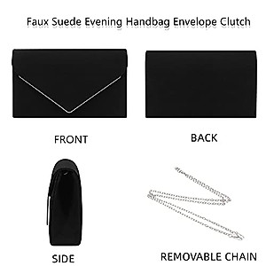 jascaela Women's Faux Suede Evening Clutch Handbags Envelope Evening Purses for Wedding Cocktail Prom Party - Black