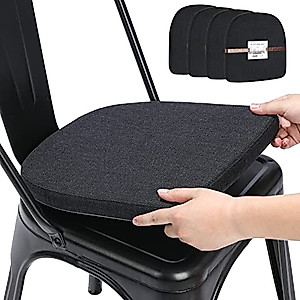BUYUE Natural Linen 14x14 Magnetic Cushions for Metal Chair Set of 4, Enhanced Anti-Slip Seat Pads for Dining Kitchen Café Stackable Chairs (U-Shape, Black, 4 Counts)