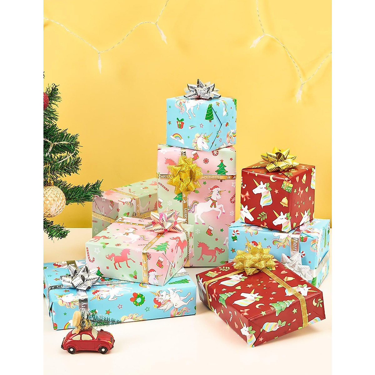 WERNNSAI Christmas Wrapping Paper - 3 Rolls 17” x 120” Christmas Unicorn Wrapping Paper Rolls Christmas Gift Wrap Paper Girls Birthday Wrapping Paper Holiday Wrapping Paper Unicorn Gift Wrap Paper