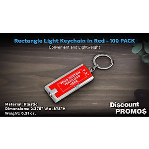 DISCOUNT PROMOS 100 Flashlight Keychains Pack - Customizable Text, Logo - Rectangle, Plastic - Red