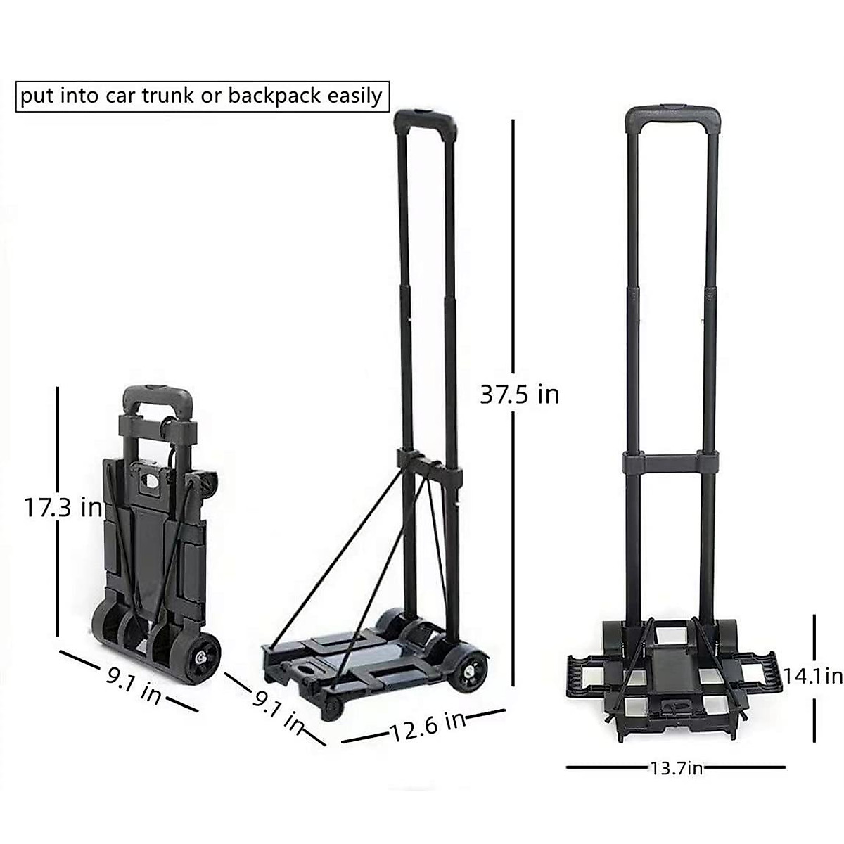 MShop Shopping Cart Folding Luggage Cart 2 Wheels Lightweight Luggage Trolley Small Plastic Hand Truck for Groceries, Camping ,Super Market, Travel,Moving and Office Use Trolley (Black-JMA) (ULC-01)