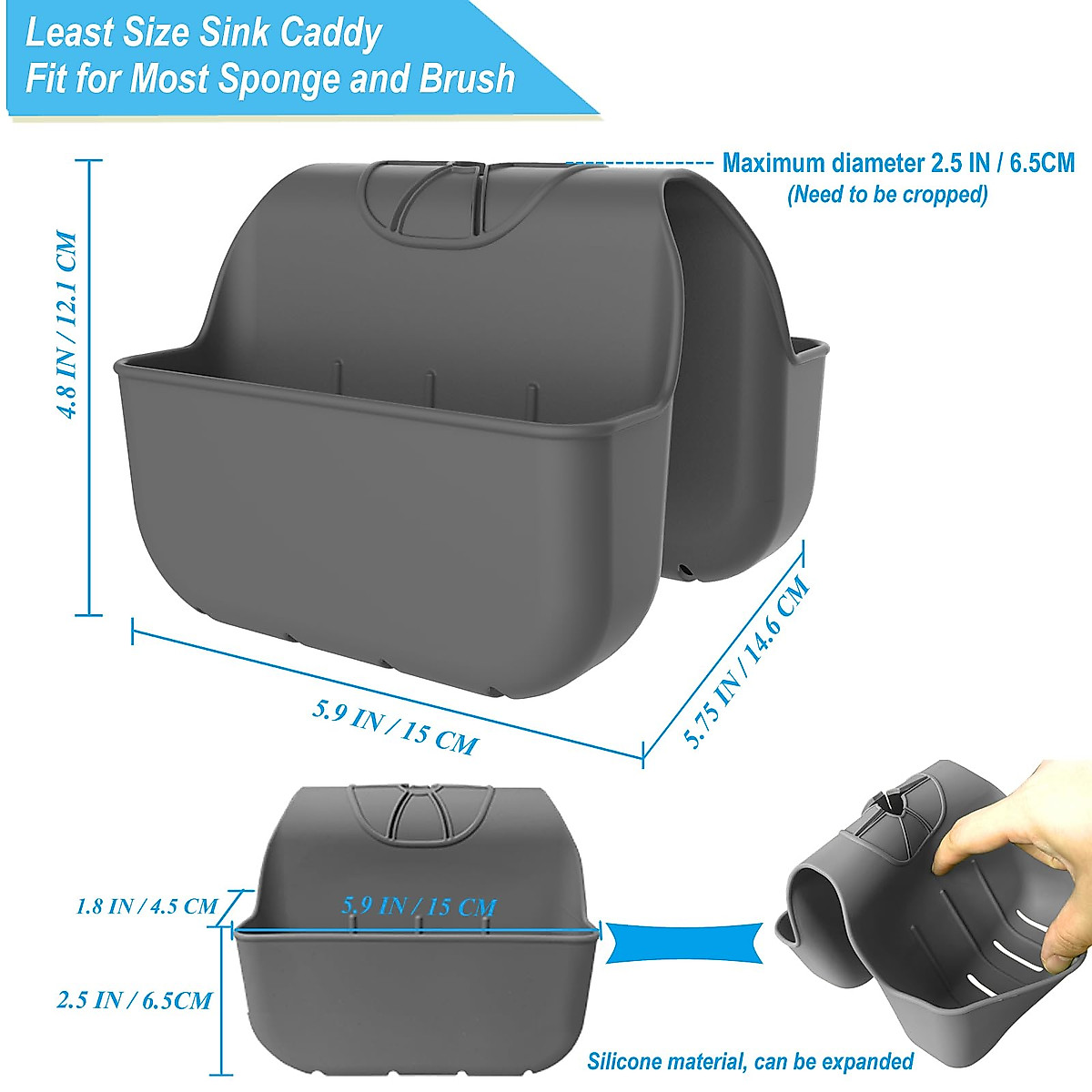 Sponge Holder for Kitchen Sink, Silicone Sink Saddle Caddy Organizer Rack, Sponges Holder Over Faucet, Hanging Kitchen Sink Organizer Accessories Rack Basket - Dark Gray