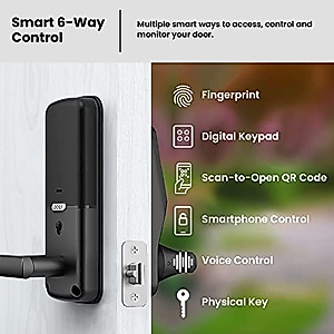 Lockly Secure Pro, Wi-Fi Smart Lock, Keyless Entry Door Lock, PIN Genie® Keypad, 3D Biometric Fingerprint Sensor, Voice Control, Auto Lock - Matte Black (PGD628WMB) - Latch Edition