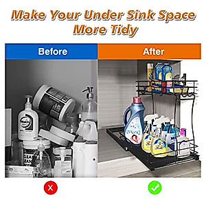 wiiAiloo Pull Out Cabinet Organizer 2 Tier Under Sink Cabinet Organizer Storage Shelf with Sliding Storage Basket for Kitchen Bathroom Laundry Room, Request at Least 11 inch Cabinet Opening