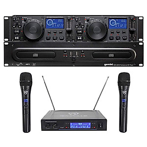 Gemini CDX-2250i Pro DJ Dual Two Deck Rack Mount CD/MP3 Media Player w/USB Bundle with RockvilIe RWM1203VHWireless Dual Handheld Microphone System/Digital Display