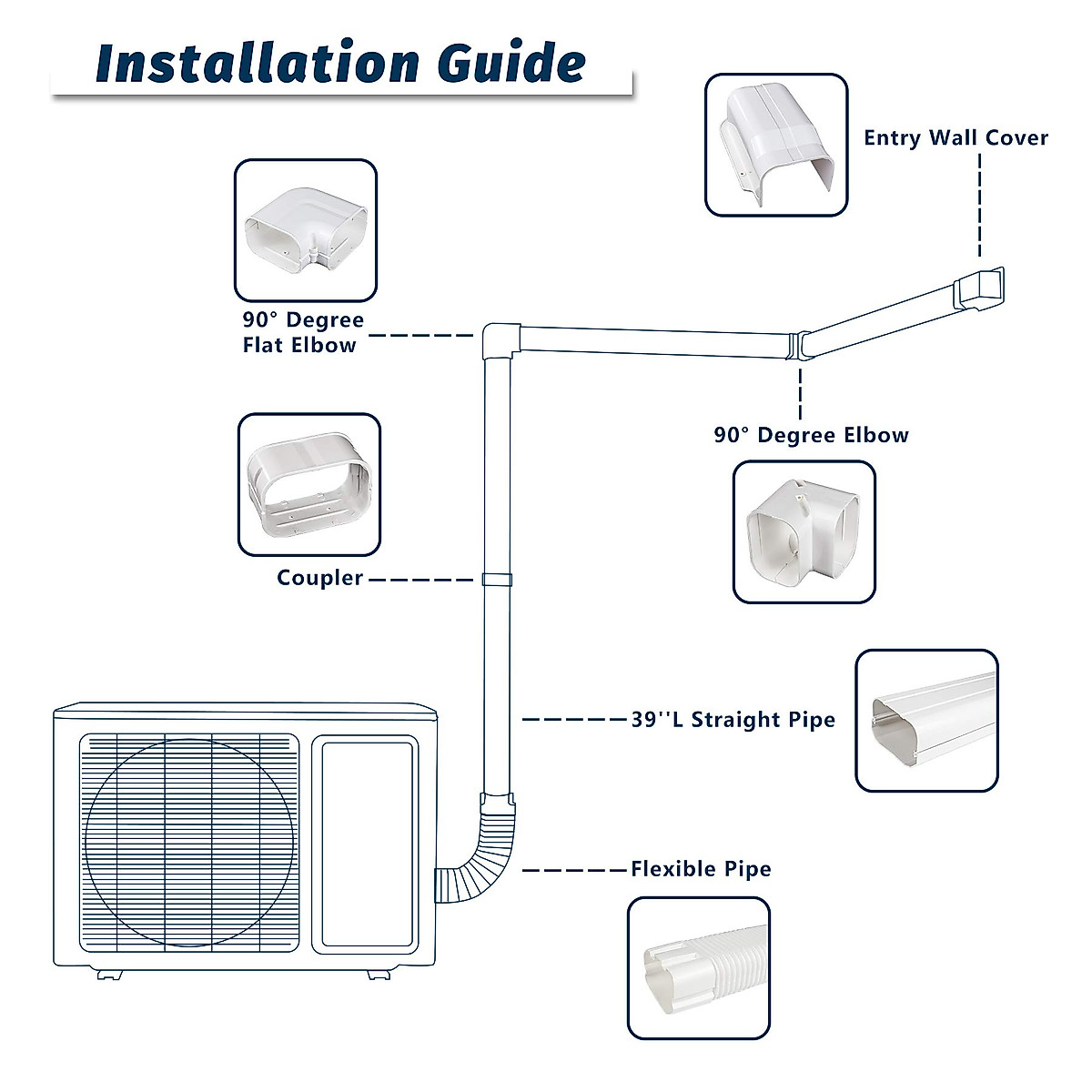 Pearwow 4" W 16.5Ft L Mini Split Line Set Cover Kit, Decorative Tubing Cover for Ductless Mini Split AC,Heat Pumps Systems,Air Conditioner Accesories