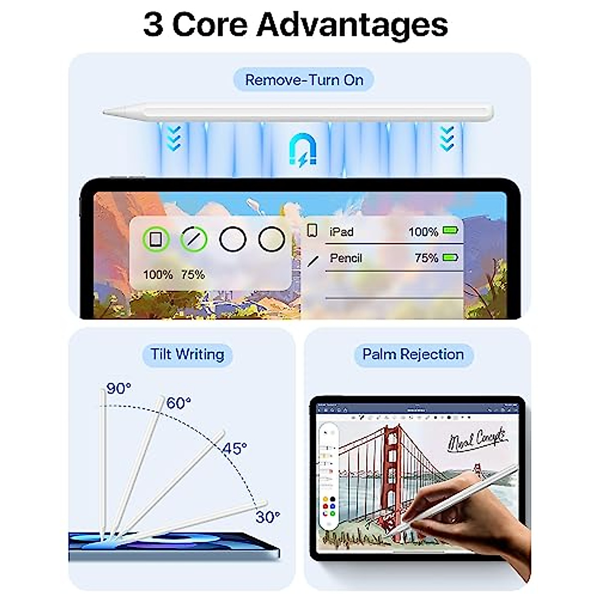 Stylus Pen for iPad with Magnetic Wireless Charging, Apple Smart Pen Colorful, iPad Pencil 2nd Generation Compatible with iPad Pro 11 in 1/2/3/4, iPad Pro 12.9 in 3/4/5/6, iPad Air 4/5, iPad Mini 6