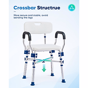 Zler Shower Chair with Arms and Back 500lbs, Heavy Duty Shower Seat for Inside Shower, Medical Adjustable Bath Seat for Bathtub, Anti-Slip Shower Stool for Elderly Handicap & Bariatric