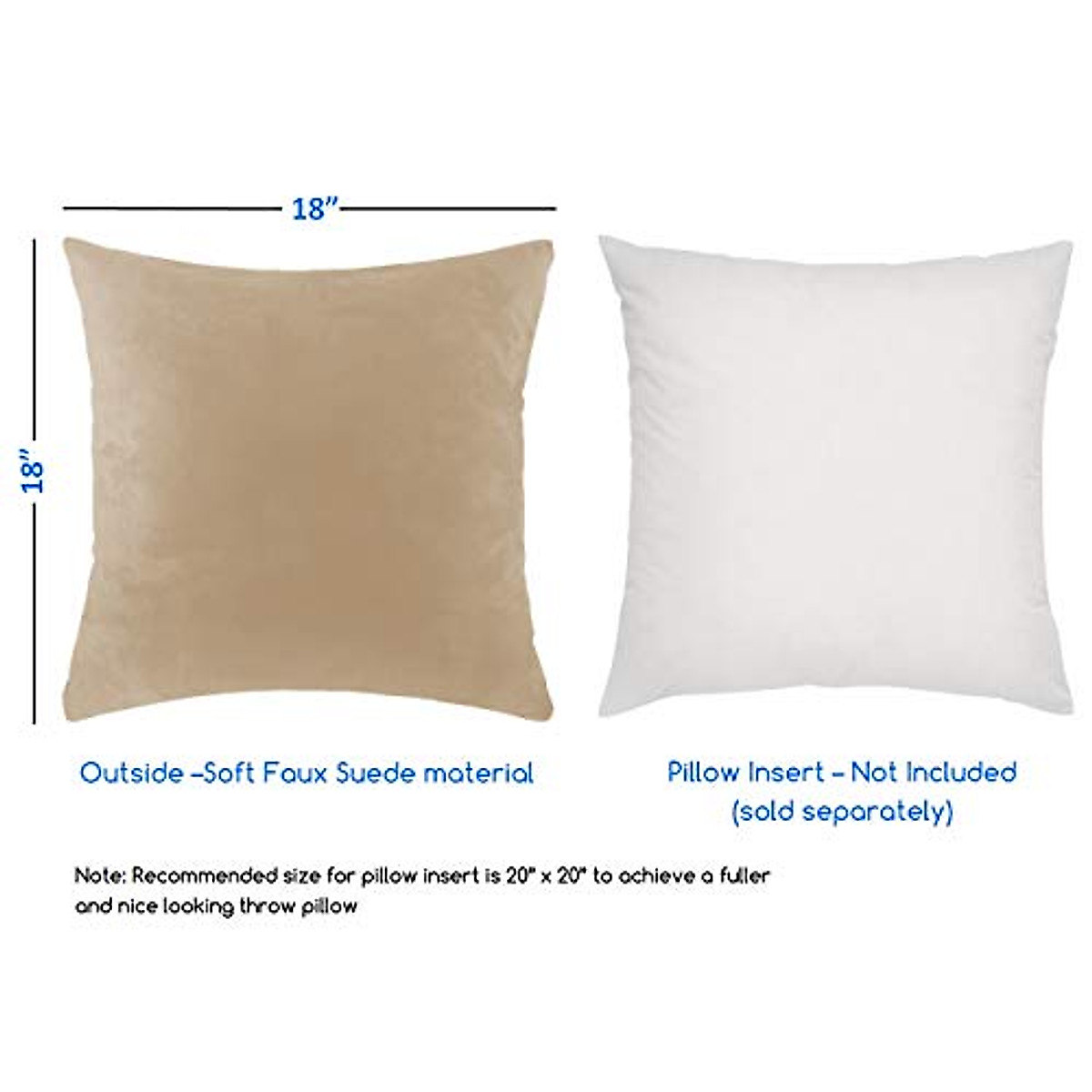 PreciousHome Set of 2 Cream Throw Pillows - Faux Suede Decorative Throw Pillow Covers, Beige Throw Pillow, Beige Pillow Covers, Throw Pillows for Couch, Decorative Pillows 18x18 Inches
