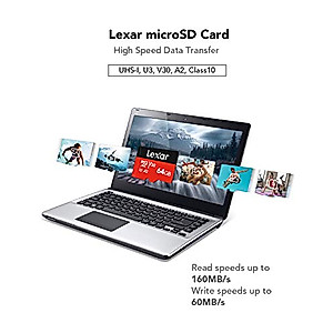 Lexar 64GB Micro SD Card, MicroSDXC Flash Memory Card with Adapter Up to 160MB/s, A2, U3, V30, C10, UHS-I, 4K UHD, Full HD, High Speed TF Card for Phones, Tablets, Drones, Dash Cam Security Camera
