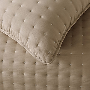 WDCOZY Beige Twin Size Quilt Bedding Sets with Pillow Sham, Tan Cream Lightweight Bedspread Coverlet, Quilted Blanket Thin Comforter Bed Cover, All Season Summer Spring, 2 Pieces, 68x90 inches