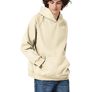 FLYCHEN Men's Solid Color Loose Hoodie Hip Hop Couples Long Sleeve Unisex Sweatshirt Apricot L