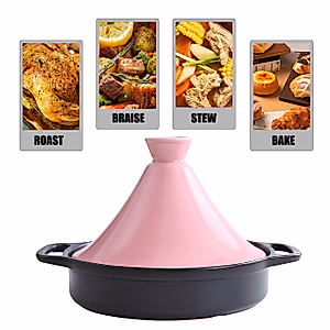 Xgxoz Enameled Cooking Pot Tajine, Premium Cooking Pot Cookware with Ceramic Lid, Enameled Tagine Pot for Home Kitchen