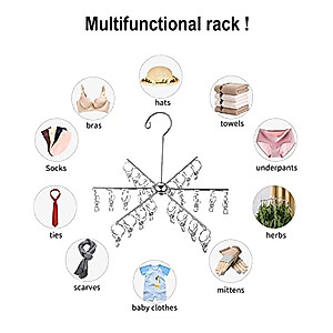 WYCQKL Laundry Drying Rack 2 Pack, 24 Clips Clothes Hangers, Collapsible Metal Dryer Rack for Drying Underwear, Towel, Socks, Baby Clothes, Bras, Herbs