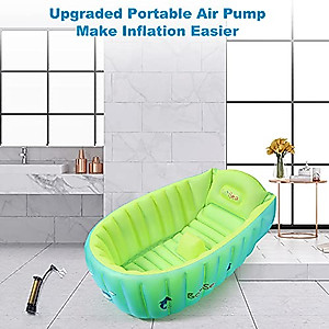 Boysea Inflatable Baby Bathtub with Air Pump, Bathtub Seat with Anti-Sliding Saddle Horn for Newborn to Toddler, Portable Travel Shower Basin with Back Support, Deflates and Folds Easily