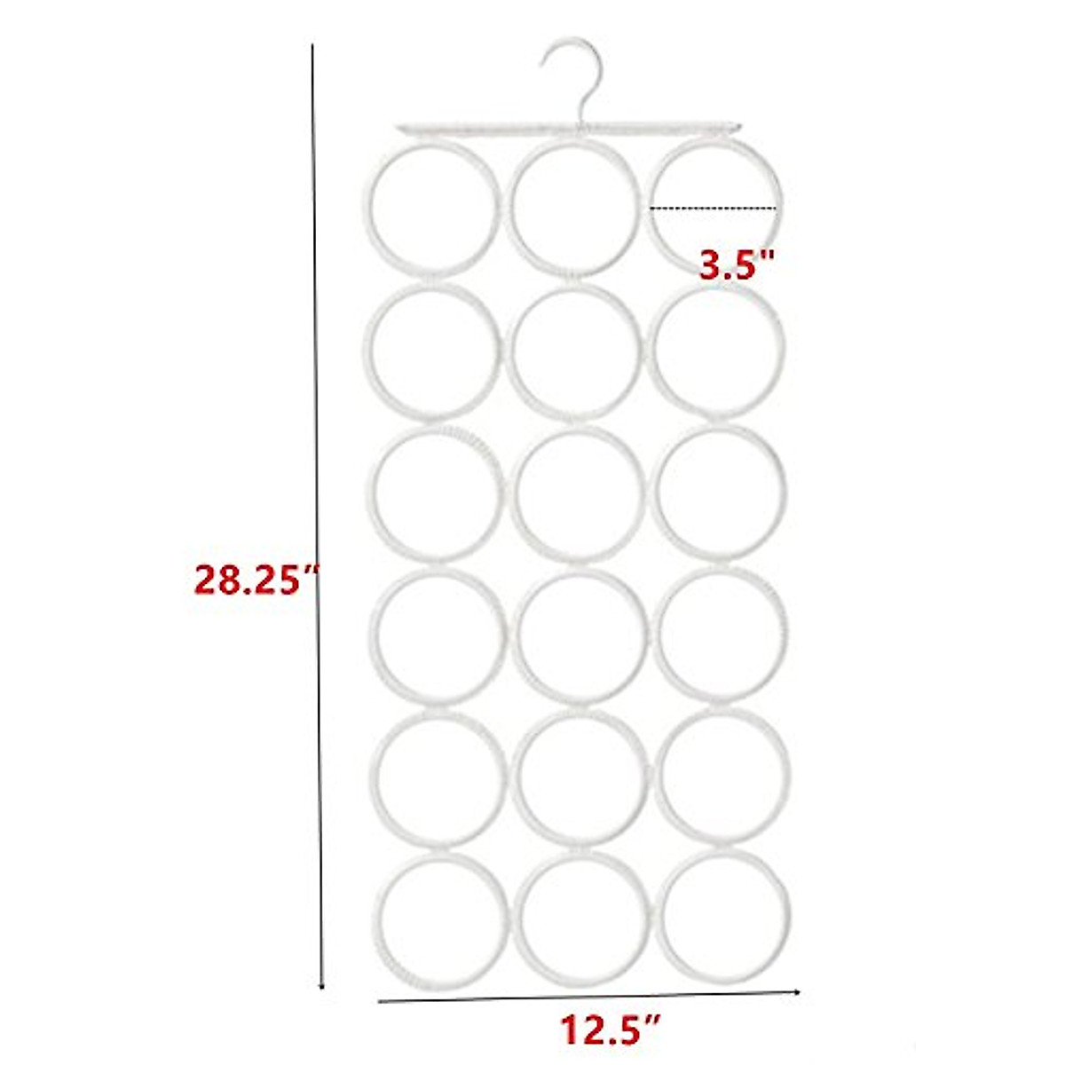 Scarf Ring Hangers,Scarf Hangers Ties Organizer Hangers Racks 28.25", Closet Organizer, Space Saving Hanger for Scarves Belts Tank Tops Accessories 18 Large Rings (3.5in Wide) White
