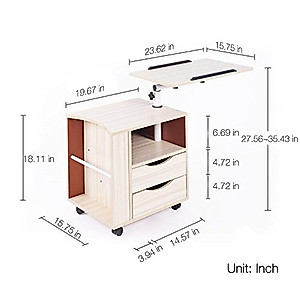 Emall Life Upgraded Multifunctional Height Adjustable Overbed End Table Wooden Nightstand with Swivel Top, Storage Drawers, Wheels and Open Shelf, 3 Colors  (Black Walnut)