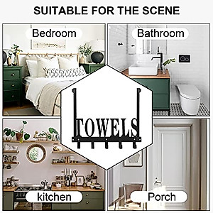 Over The Door Hook Hanger, Towel Holder for Bathroom, (Black)