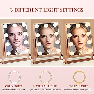BWLLNI Makeup Mirror with Lights, Hollywood Mirror Lighted Vanity Mirror with 9 LED Bulbs, Touch Control Design 3 Colors Dimmable Bulbs Detachable 10X Magnification 360°Rotation(Rose Pink)