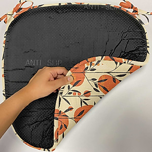 Lunarable Nature Chair Seating Cushion Set of 4, Floral Flower Ivy with Leaves Botanical Forest Trees and Circled Backdrop, Anti-Slip Seat Padding for Kitchen & Patio, 16"x16", Orange Black Cream