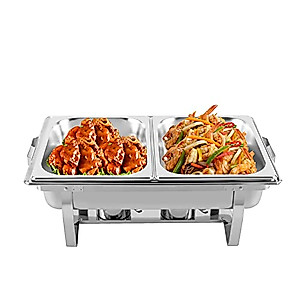 Stainless Steel Catering Chafer Chafing Dish Set, 3.17/9.5Q Buffet Party Food Warmer with Lid and Fuel Holderfor Parties, Wedding, Festival Gathering (Rectangle)