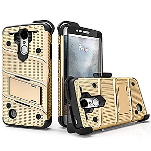 ZIZO Bolt Series LG Aristo Case Military Grade Drop Tested with Tempered Glass Screen Protector Holster LG Fortune Gold Black