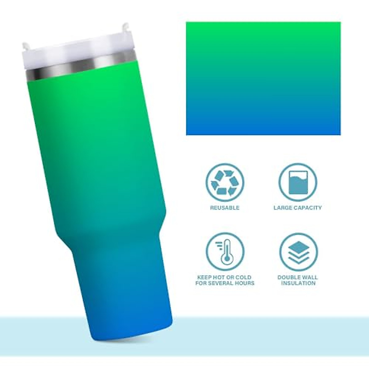 MCHIVER Green Blue Gradient 30 oz Tumbler with Handle and Straw Stainless Steel Vacuum Water Bottle Leak-proof Travel Coffee Mug Insulated Cup for Office Home Car