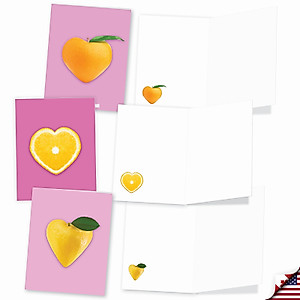 The Best Card Company - 20 Cute Boxed Cards (4 x 5.12 Inch) - Assorted Blank Set (10 Designs, 2 Each) - Fruit Hearts AM8992OCB-B2x10