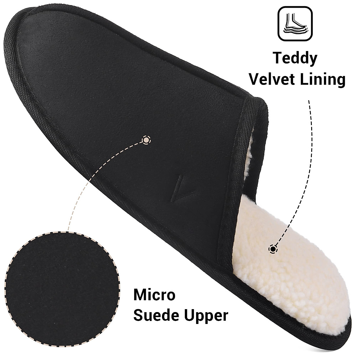 Vansarto Mens Scuff Slippers Micro Suede Memory Foam Slide Clogs Slip on Indoor Outdoor House Shoes, Black, Size 11-12