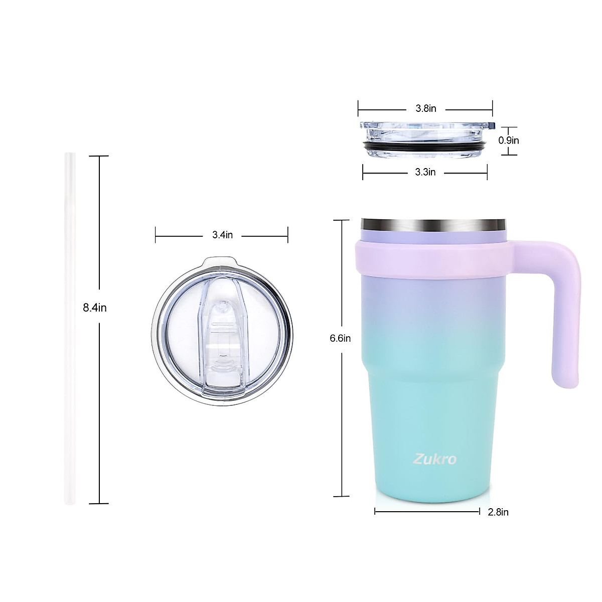 Zukro 20 oz Insulated Tumbler With Handle, Ceramic Interior Coating, No Metallic Aftertaste, Vacuum Stainless Steel Travel Coffee Cup with Lid and Straw, Keep Drinks Hot & Cold For Pure Taste, Checker