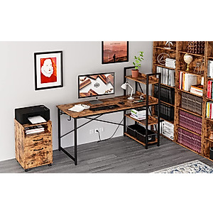 IRONCK Computer Desk 47" with Power Outlet & Storage Shelves, Study Writing Table with USB Ports Charging Station, PC Desk Workstation for Home Office, Rustic Brown