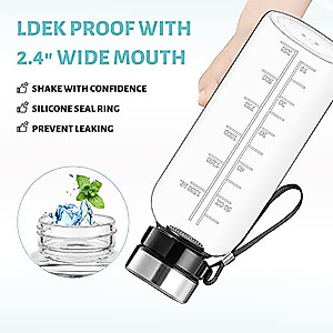RNCKUUE 64 OZ Glass Water Bottle - Large Resuable Borosilicate Wide Mouth Glass Drinking Bottles With Time Mark, Sleeve, BPA Free
