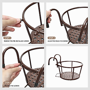 NEISRAI Iron Art Metal Railing Flower Pot Hanging Basket for Indoor Pot Holder Hanger 3 Pack Outdoor Plants Perfect for Porches and Patio Decor (Black)