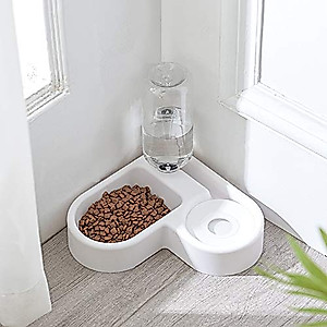 Dog Cat Double Bowls, Pet Food and Water Feeder Bowls with Automatic Water Bottle No-Spill Resin Station for Cat Small Dog Puppy Kitten Rabbit