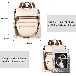 Telena Womens Backpack Purse Vegan Leather Large Travel Backpack College Shoulder Bag with Tassel Beige-Brown