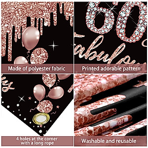 60th Birthday Decorations 60 & Fabulous Birthday Banner for Women, Rose Gold 60 Birthday Theme Sign Party Supplies, Sixty Year Old Bday Background Photo Booth for Indoor Outdoor