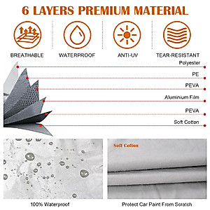 Waterproof Car Covers Replace for 2008-2024 Lexus RX350 RX450H, 6 Layers All Weather Custom-fit Car Cover with Zipper Door & Windproof Bands for Snow Rain Dust Hail Protection (RX)