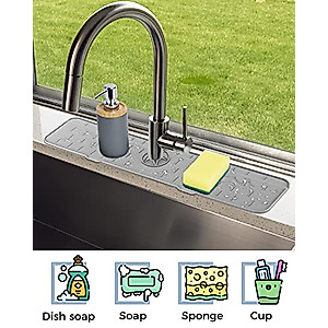 Kitchen Sink Splash Guard - 24 inch Silicone Faucet Handle Drip Catcher Tray, Dish Soap Sponge Holder Mat Behind Faucet, Kitchen Gadgets Sink Accessories Drying Mat Sink Caddy Organizer for Kitchen