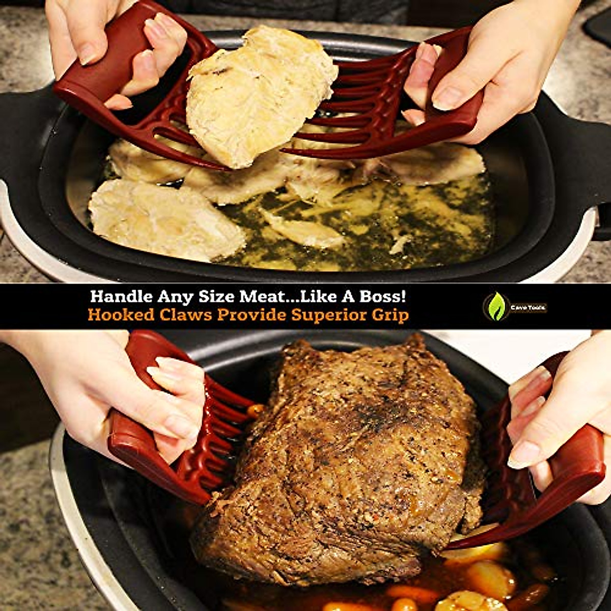 Cave Tools Talon-Tipped Meat Claws for Shredding Pulled Pork, Chicken, Turkey, and Beef- Handling & Carving Food - Barbecue Grill Accessories for Smoker, or Slow Cooker - Merlot