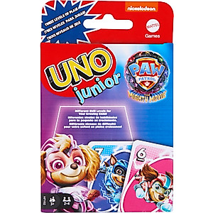 Mattel Games UNO Junior Paw Patrol: The Mighty Movie Kids Card Game for Family Night Featuring 3 Levels of Play