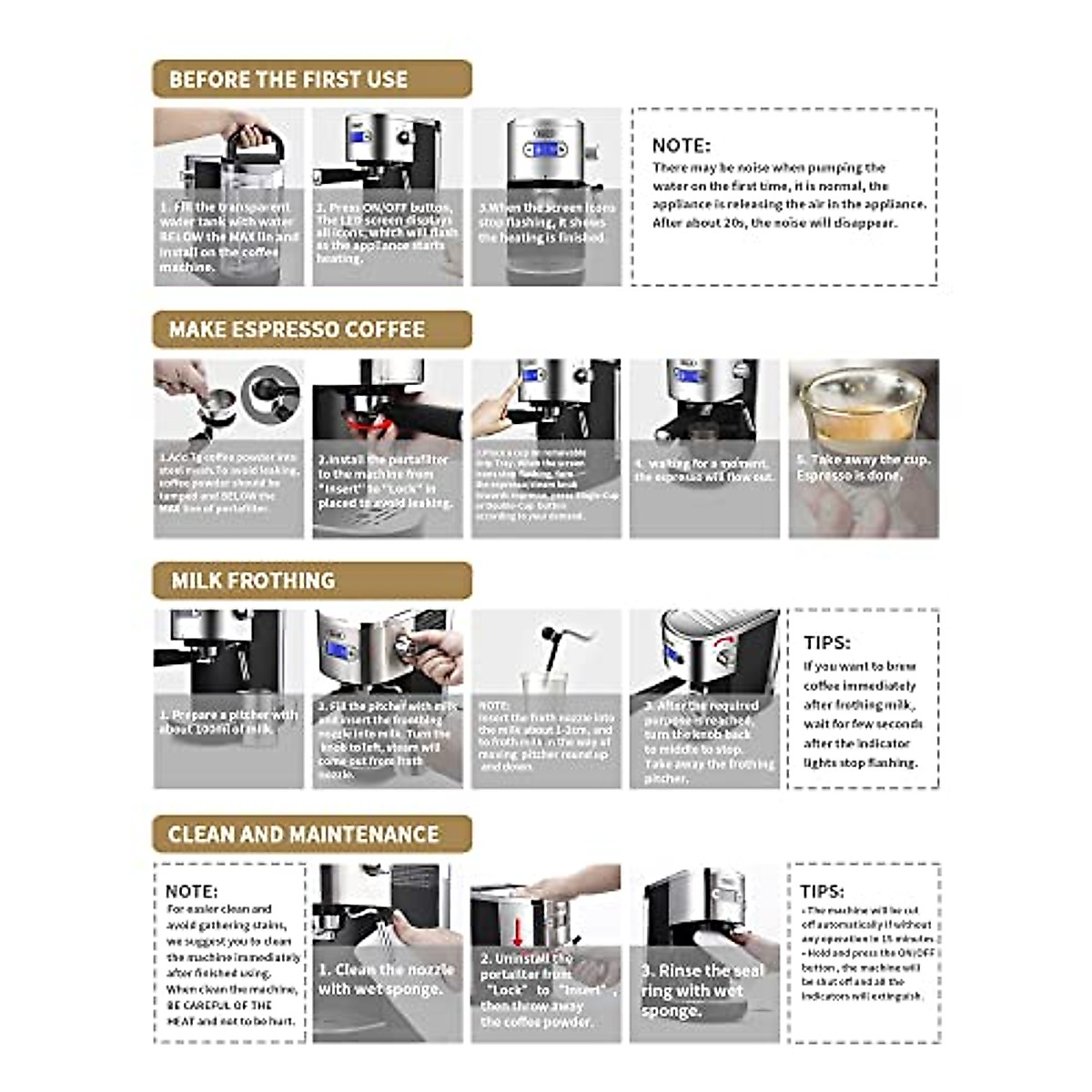 Gevi Espresso Machines 20 Bar Fast Heating Automatic Cappuccino Coffee Maker with Foaming Milk Frother Wand for Espresso, 1.2L Removable Water Tank, Double Temperature Control System 1350W, Black